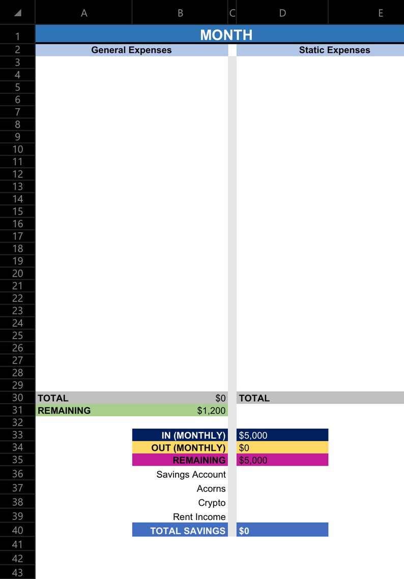 Simple Monthly Budget Template - Etsy
