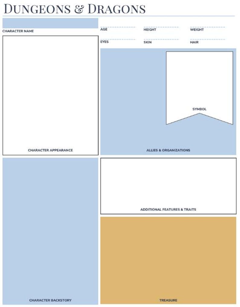 D&D Character Sheet Set Dungeons and Dragons - Digital Download - Etsy