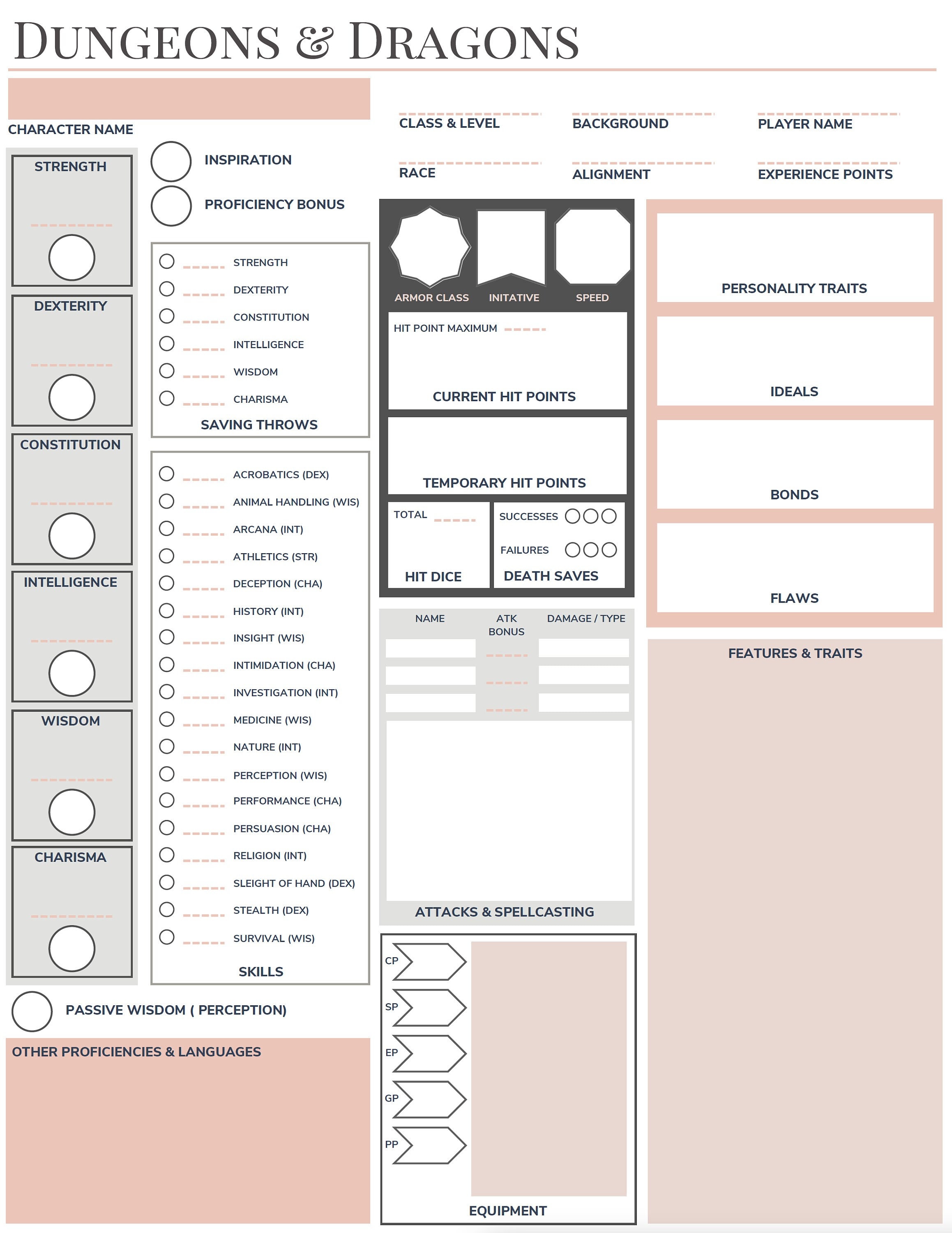D&D Character Sheet Set Dungeons and Dragons - Digital Download - Etsy