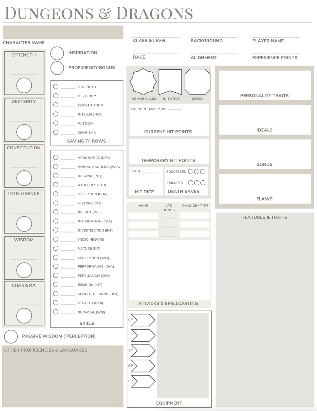 Dungeons & Dragons Character Sheet Pretty Character Sheet Template DND ...