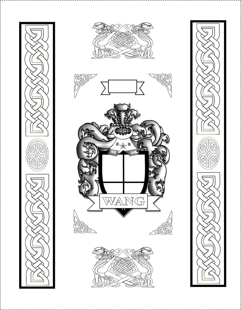 WANG FAMILY Heraldic Shield and Crest Coloring Pages - Etsy