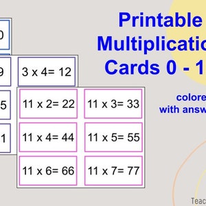 Printable Multiplication Flashcards - 169 Total - Color - 3rd to 5th ...