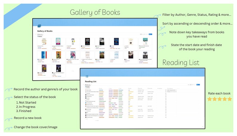 Notion Reading Tracker, Reading Log, Book Tracker, Notion Reading Template, Notion Reading ...