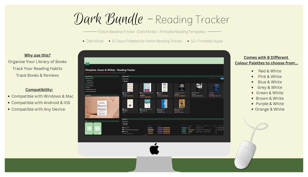 Notion Reading Tracker Bundle, Notion Reading Template Bundle, Reading ...