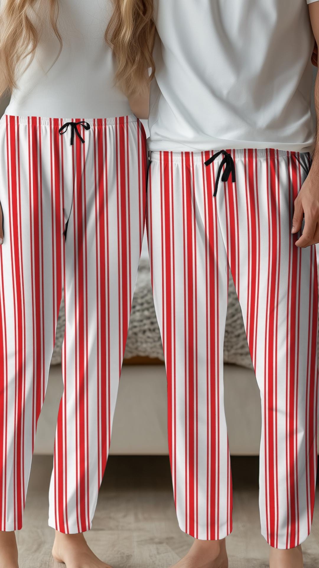 His and Hers Stripe Pajama Pants, Red and White Pjs, Loungewear and ...