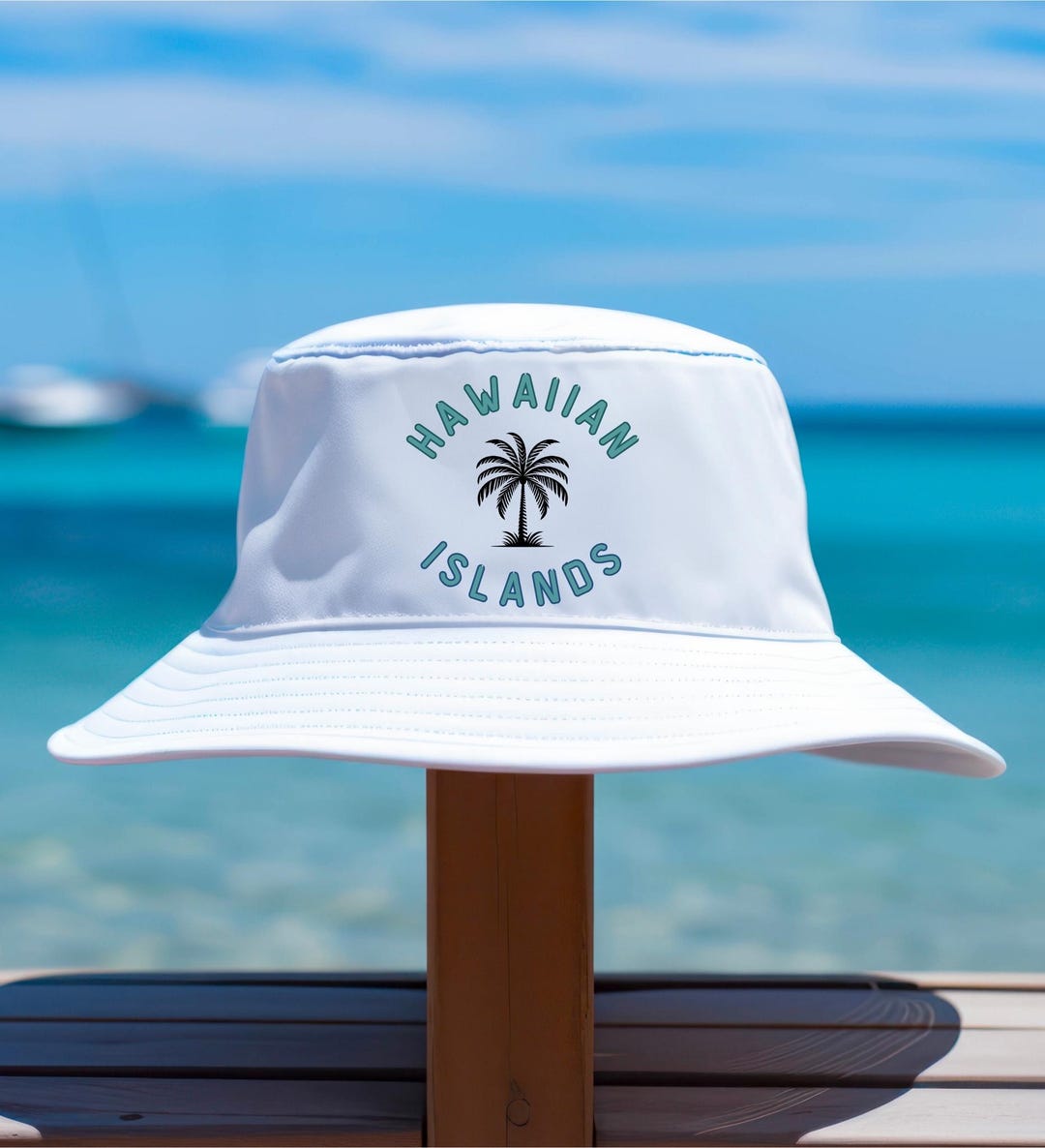Hawaiian Islands Bucket Hat, Sun Protection, Vintage Style, White Hat ...