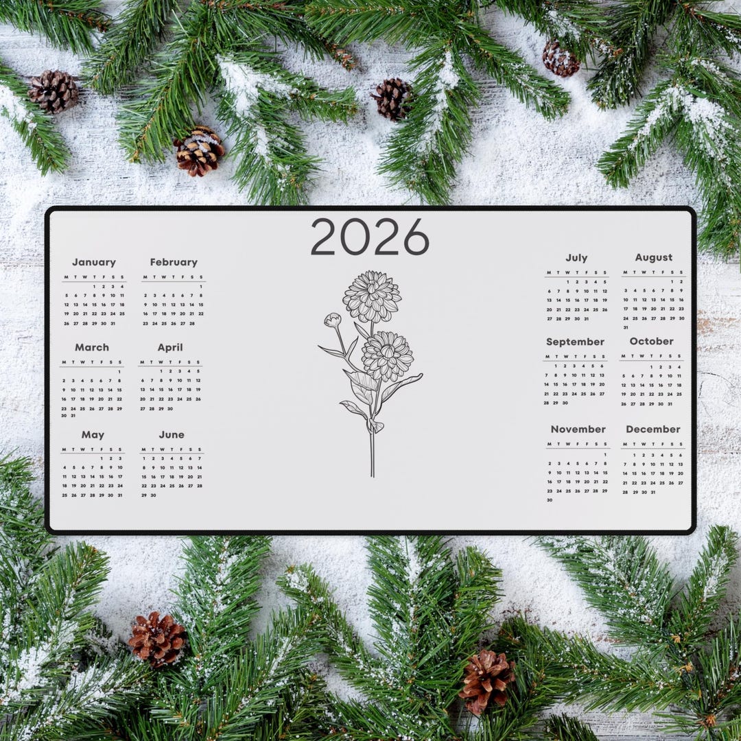 2026 Calendar Desk Mat: Birth Month Flower Mouse Pad - Large Office ...