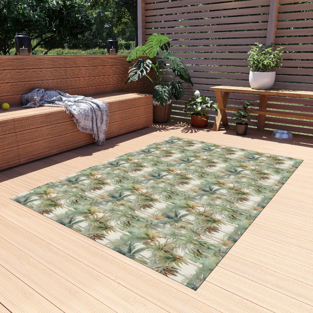 Neutral Classy Palm Tree Outdoor Rug, Lanai Floor Mat, Patio or Porch ...