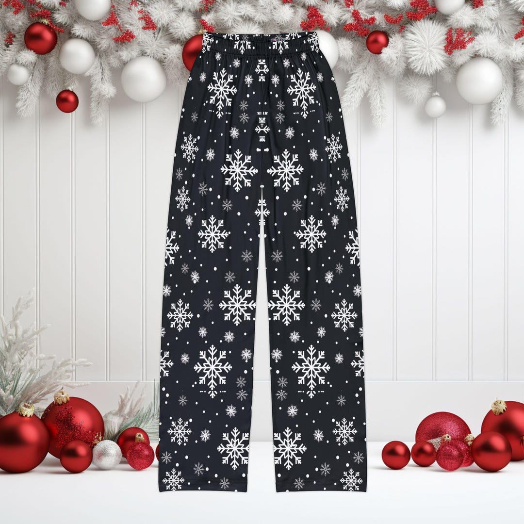 Snowflakes Kids Pajama Pants, Christmas Family Matching Cozy Casual ...