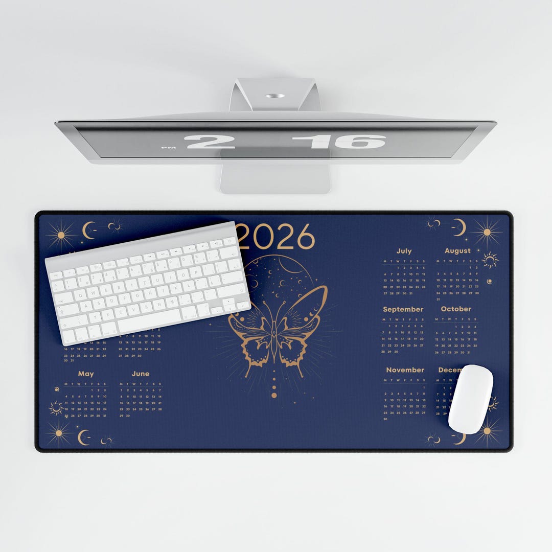 Large Mouse Pad 2026 Calendar Desk Mat - Celestial Stars and Moon ...