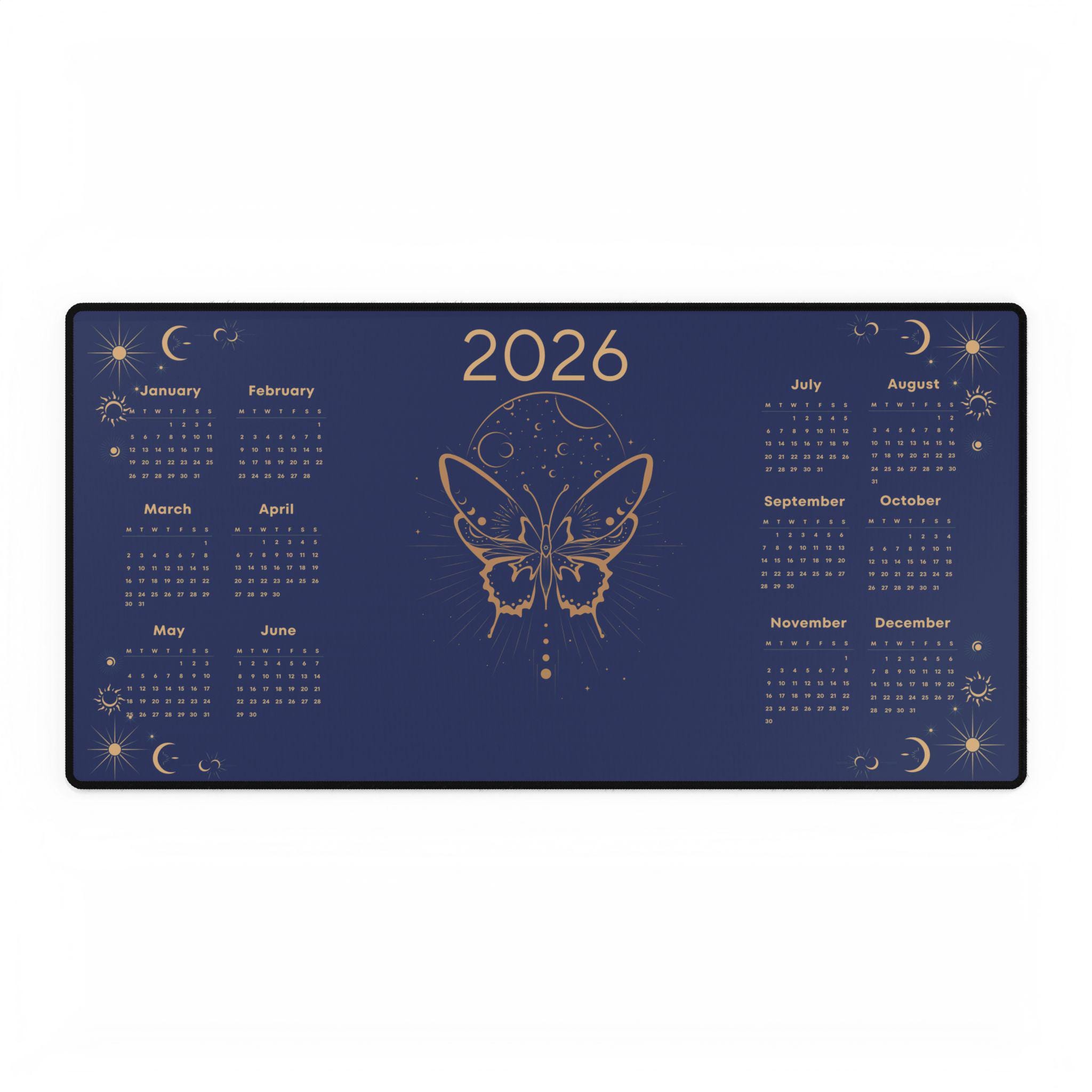 Large Mouse Pad 2026 Calendar Desk Mat - Celestial Stars and Moon ...