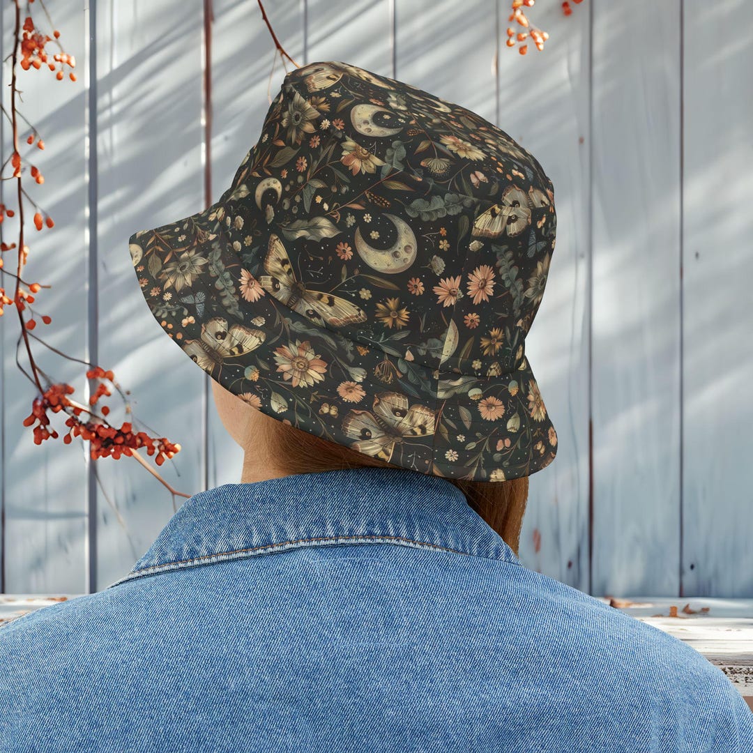 Dark Cottagecore Bucket Hat Moon Flower Butterfly Floral Winter Hat ...