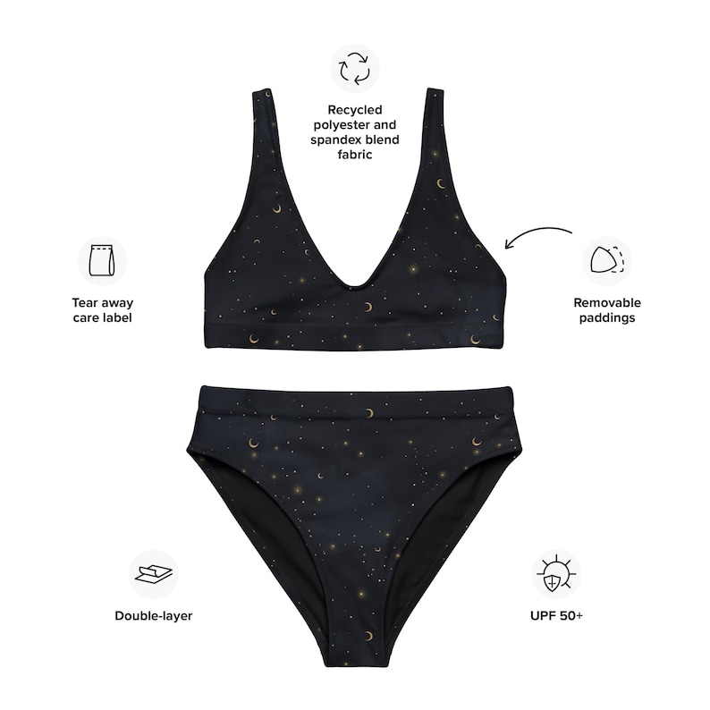 Witchy Night Sky Gothic Bikini Set, Eco-friendly Recycled High-waisted ...