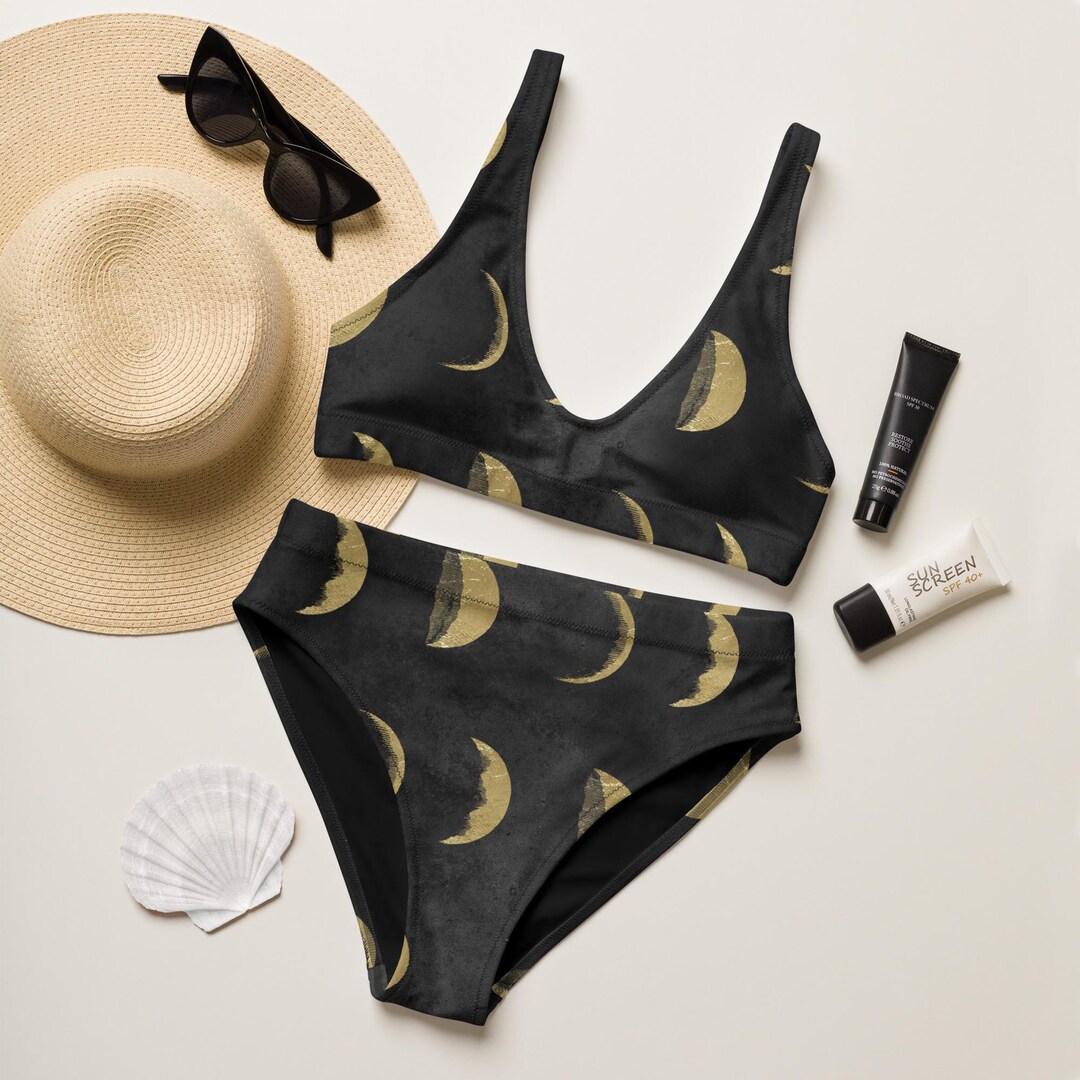 Boho Witchy Moons Gothic Bikini Set, Eco-friendly Recycled High-waisted ...