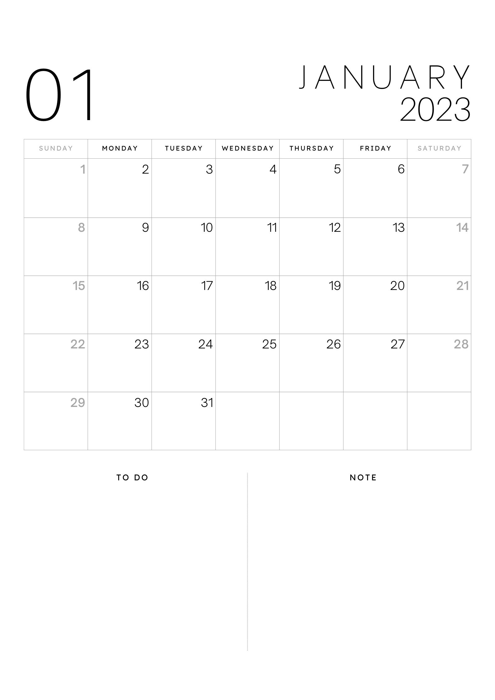 Printable Minimalist Calendar - Etsy