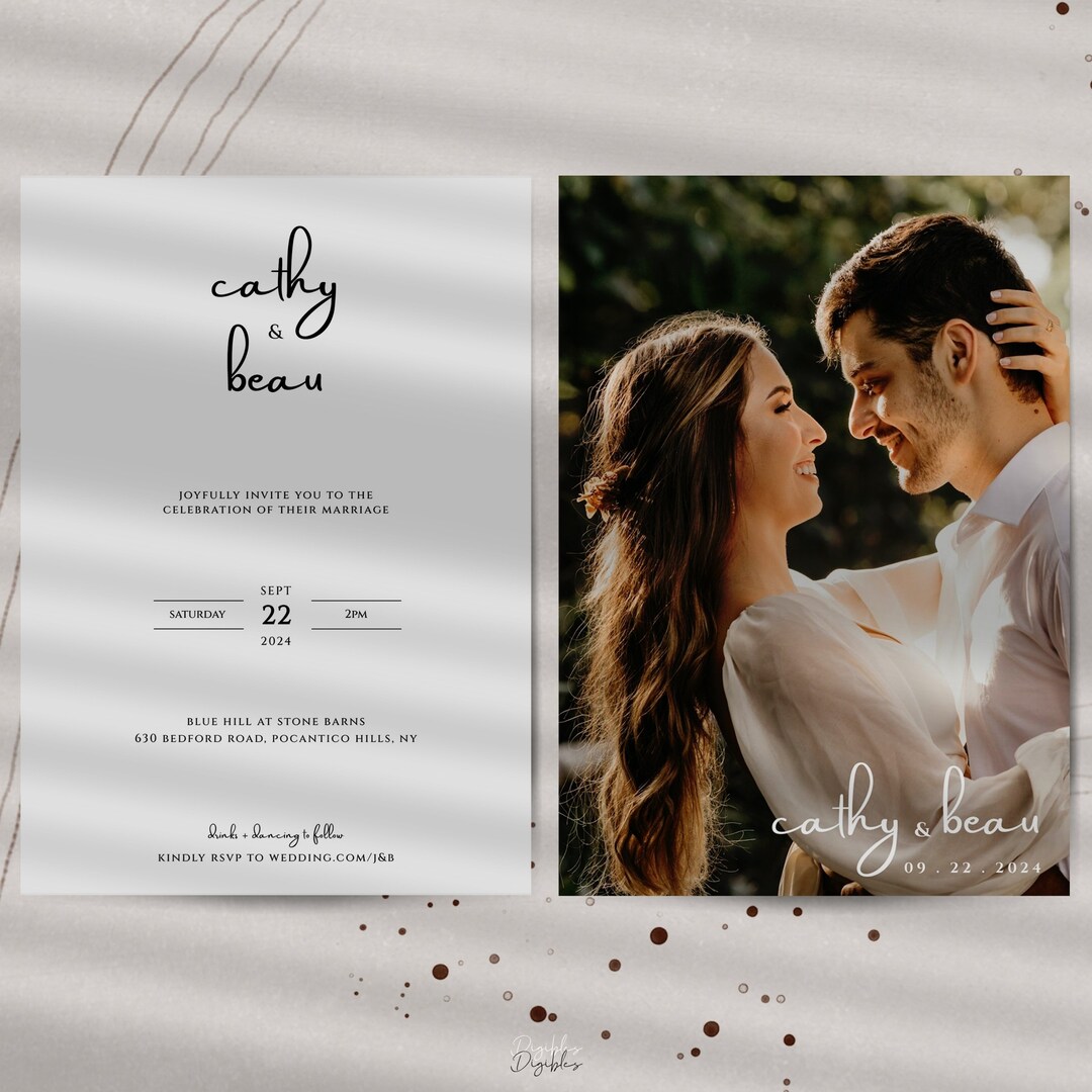 Editable Wedding Photo Invitation Template | Minimalist Wedding Photo ...
