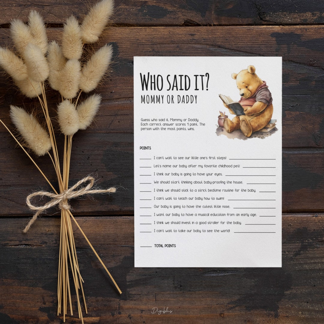Winnie the Pooh Baby Shower Game Who Said It | Printable Baby Shower ...