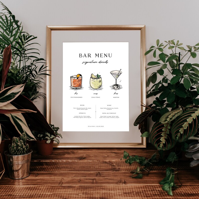 Customizable Bar Menu Sign Template for Weddings | Elegant ...