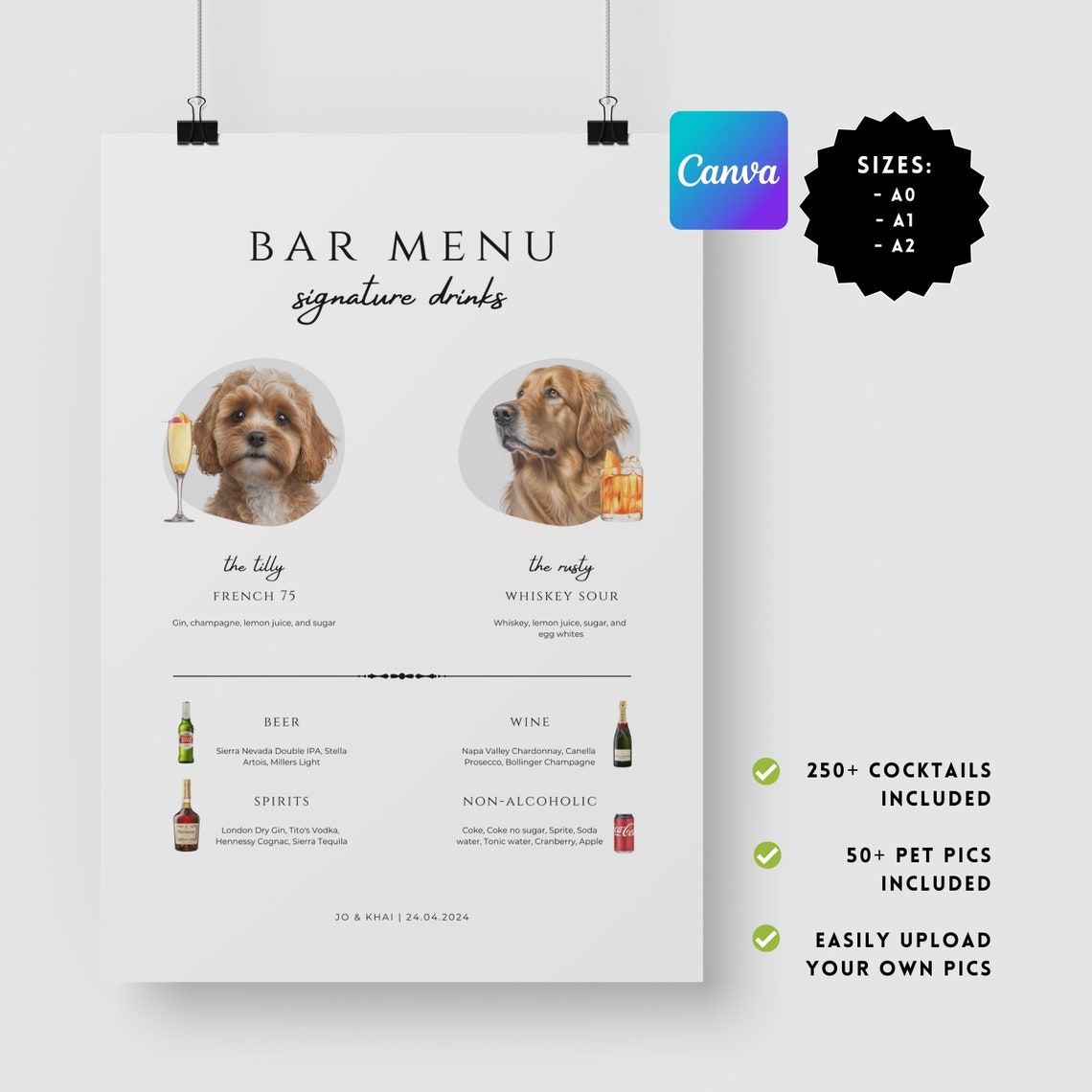 Editable Dog Bar Menu Sign for Wedding Dog Wedding Bar Menu - Etsy