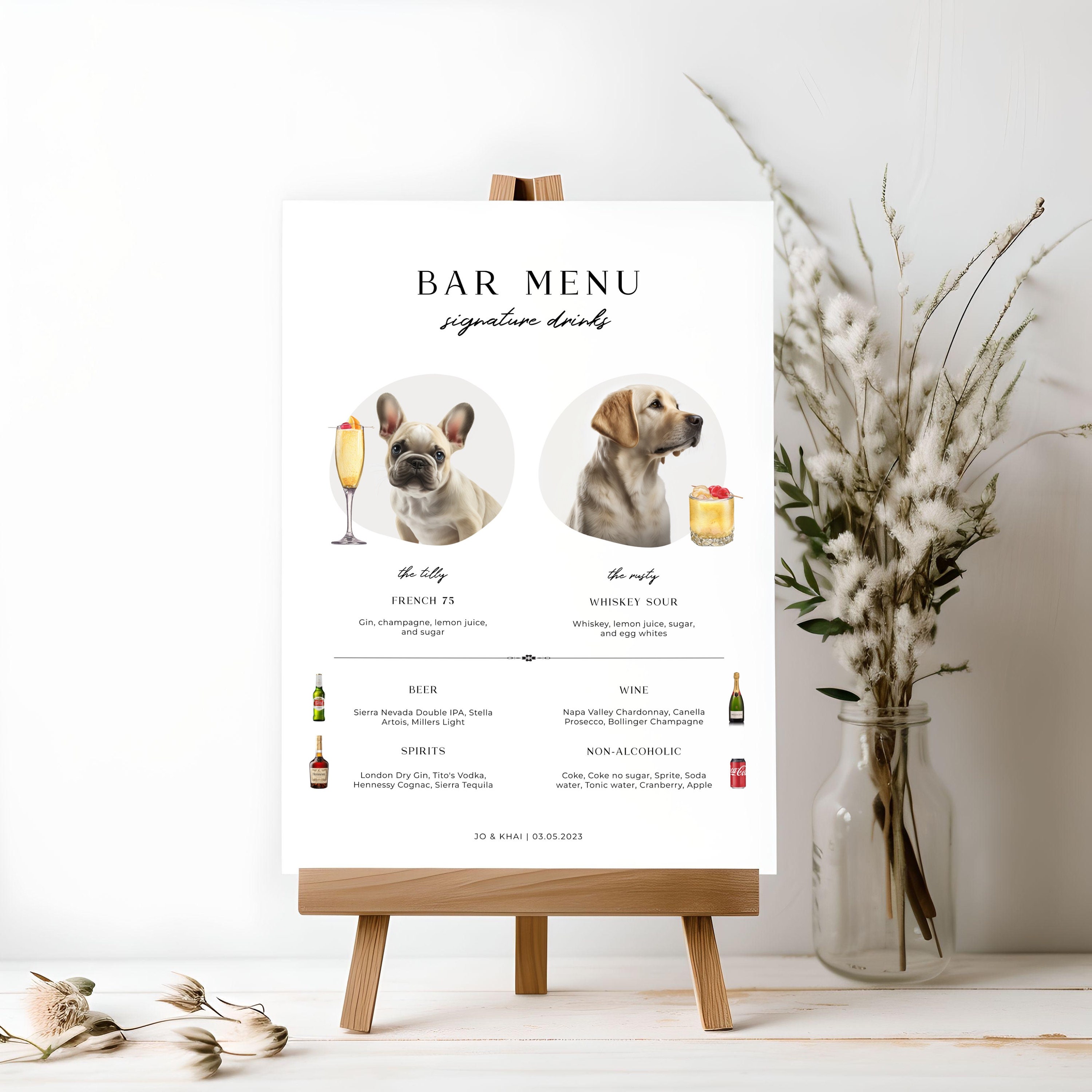 Editable Dog Bar Menu Sign for Wedding | Dog Wedding Bar Menu Template ...