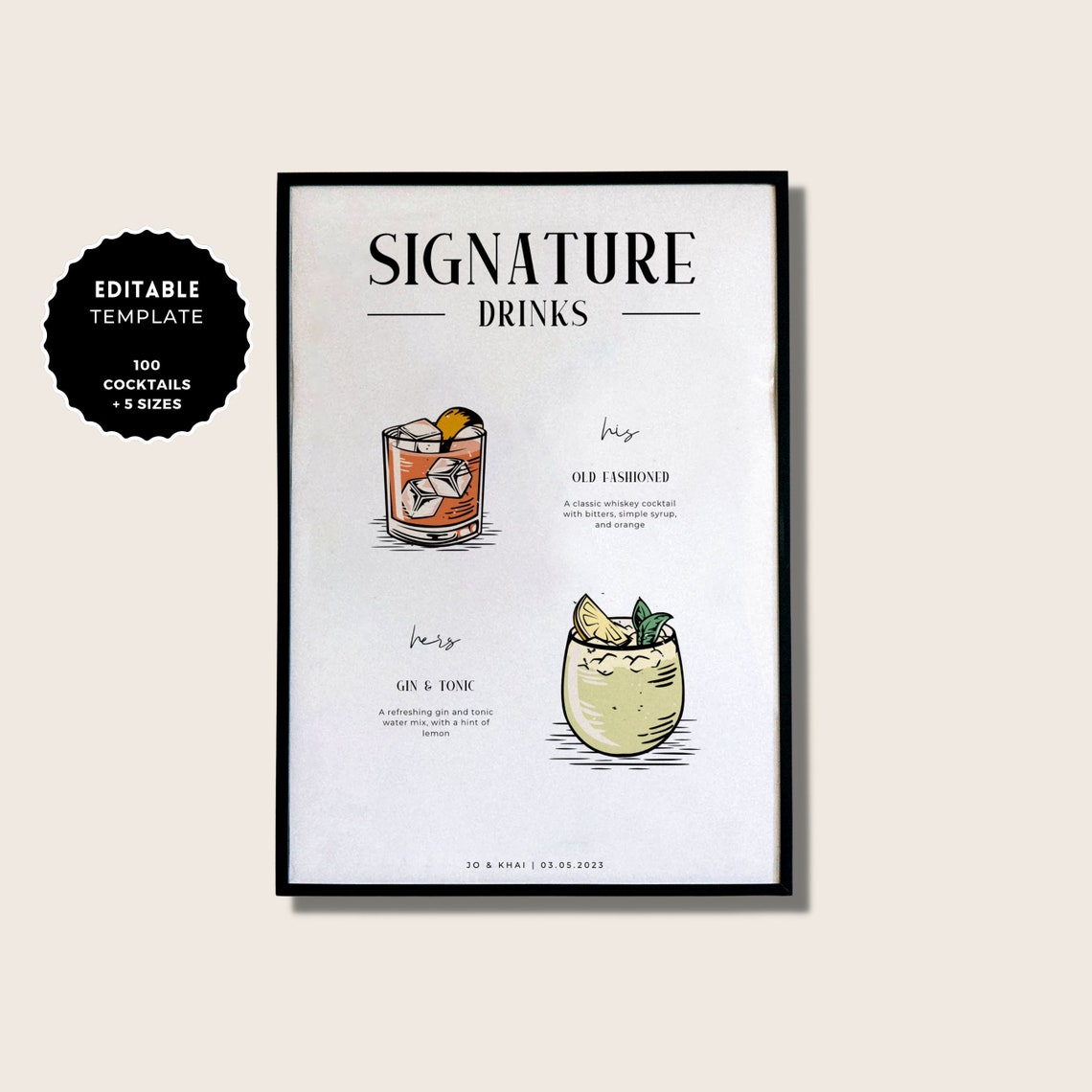 Editable Signature Drink Menu Bar Menu Sign Template - Etsy
