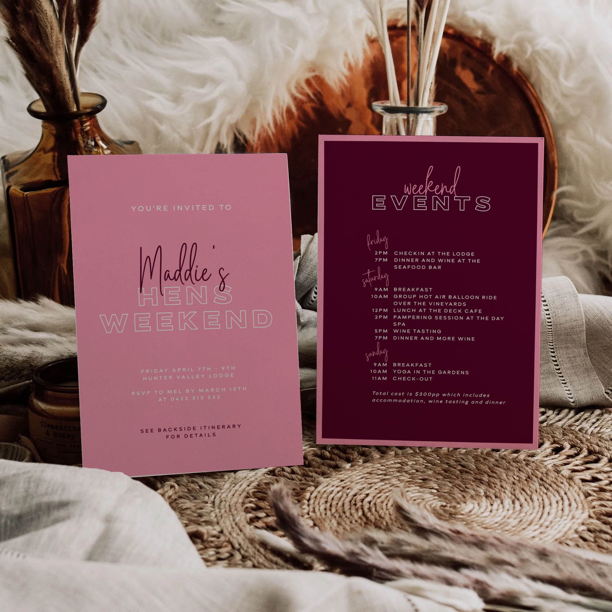 Hens Weekend Invitation Itinerary Editable Template | Red Bachelorette ...