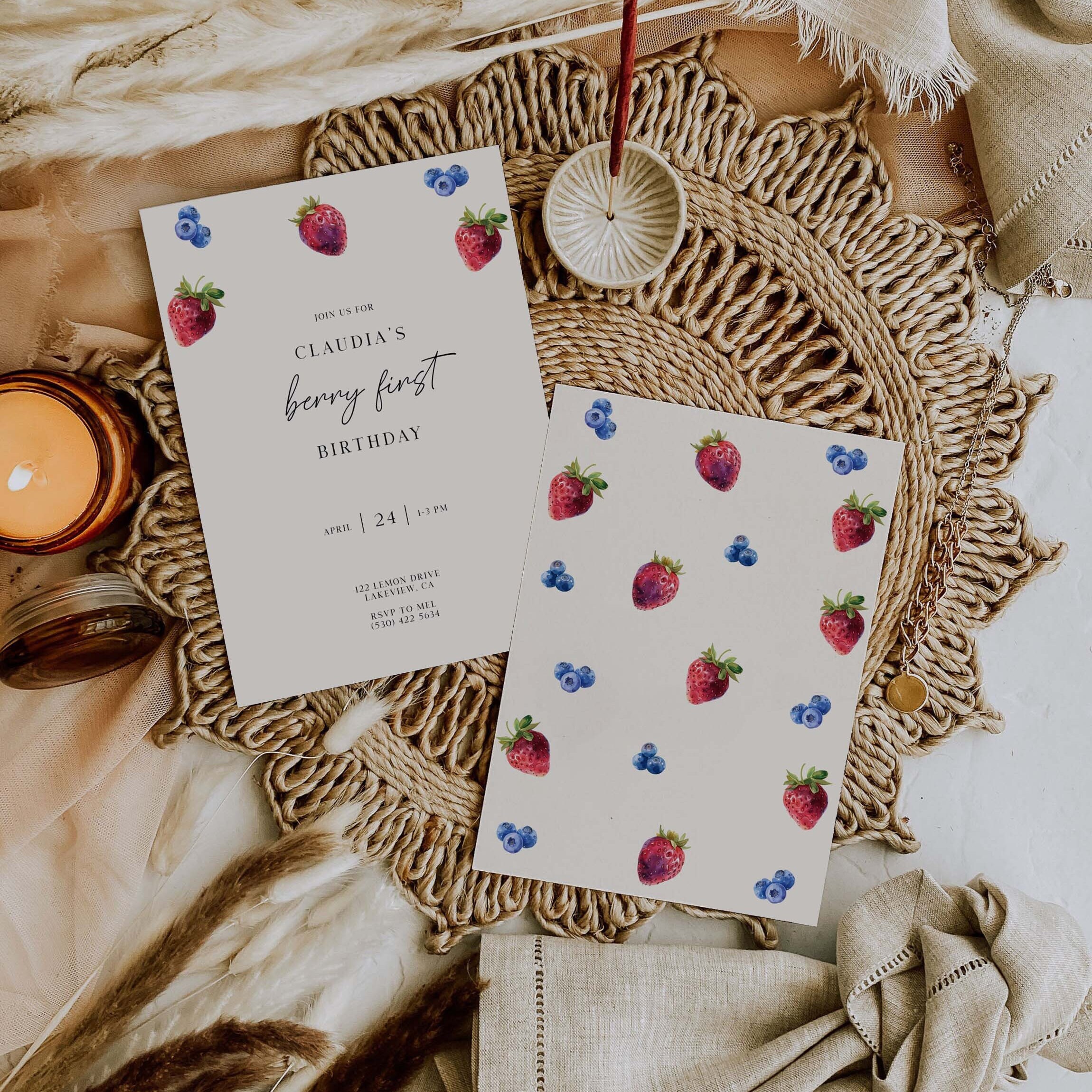 Editable Berry First Birthday Invitation Template | First Birthday ...