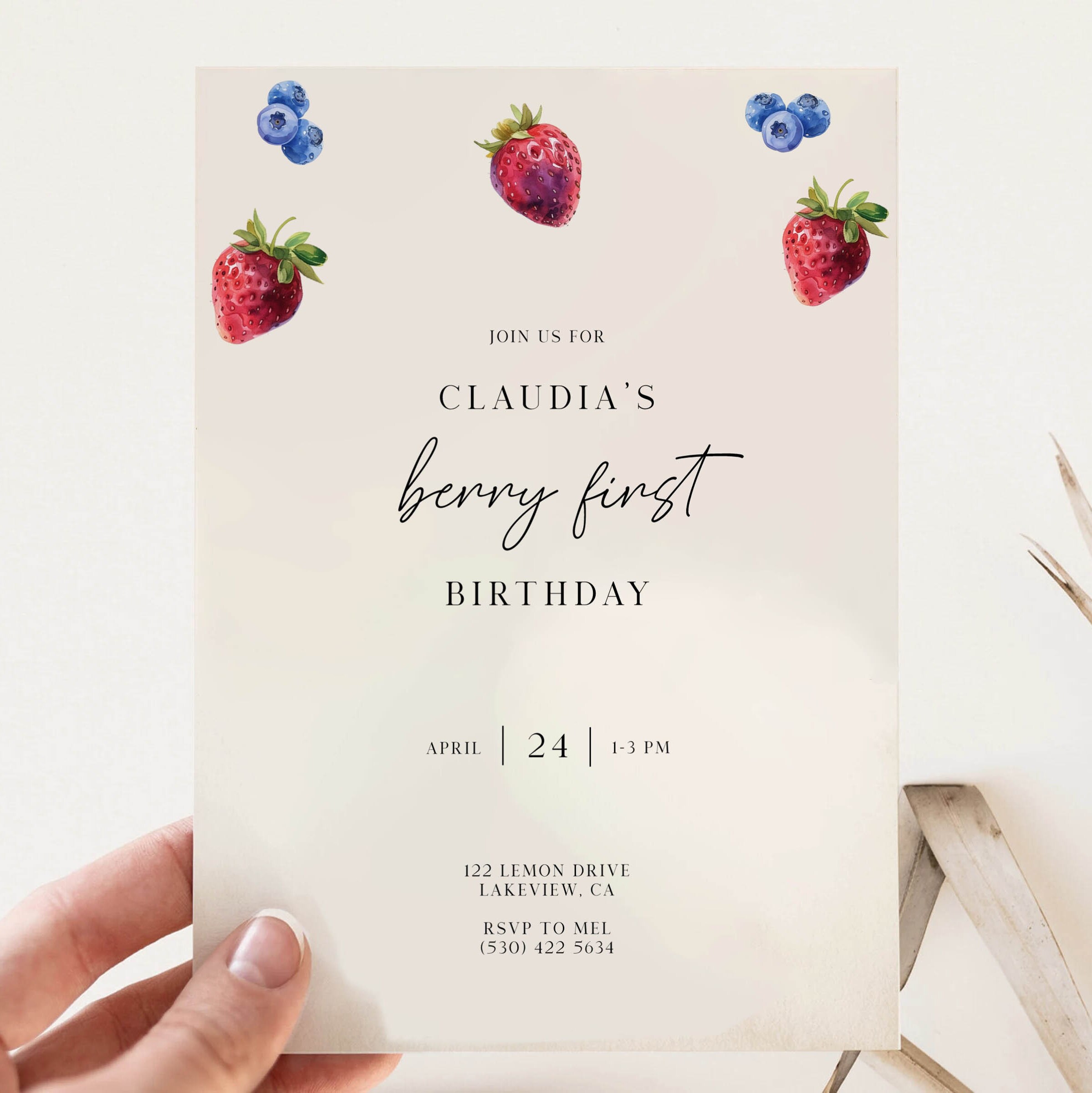Editable Berry First Birthday Invitation Template | First Birthday ...