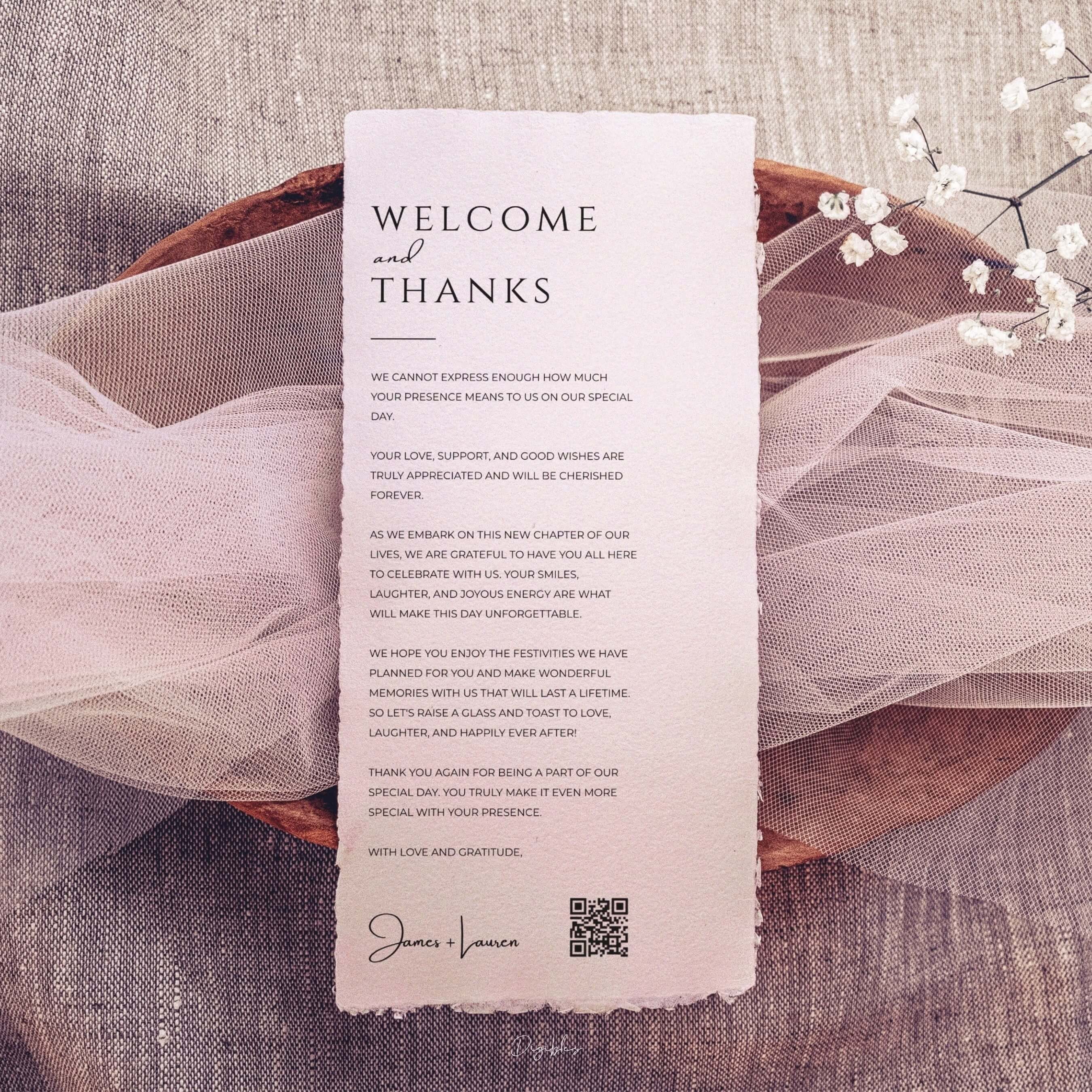 Editable Wedding Thank You Card With QR Code | Thank You Place Card ...