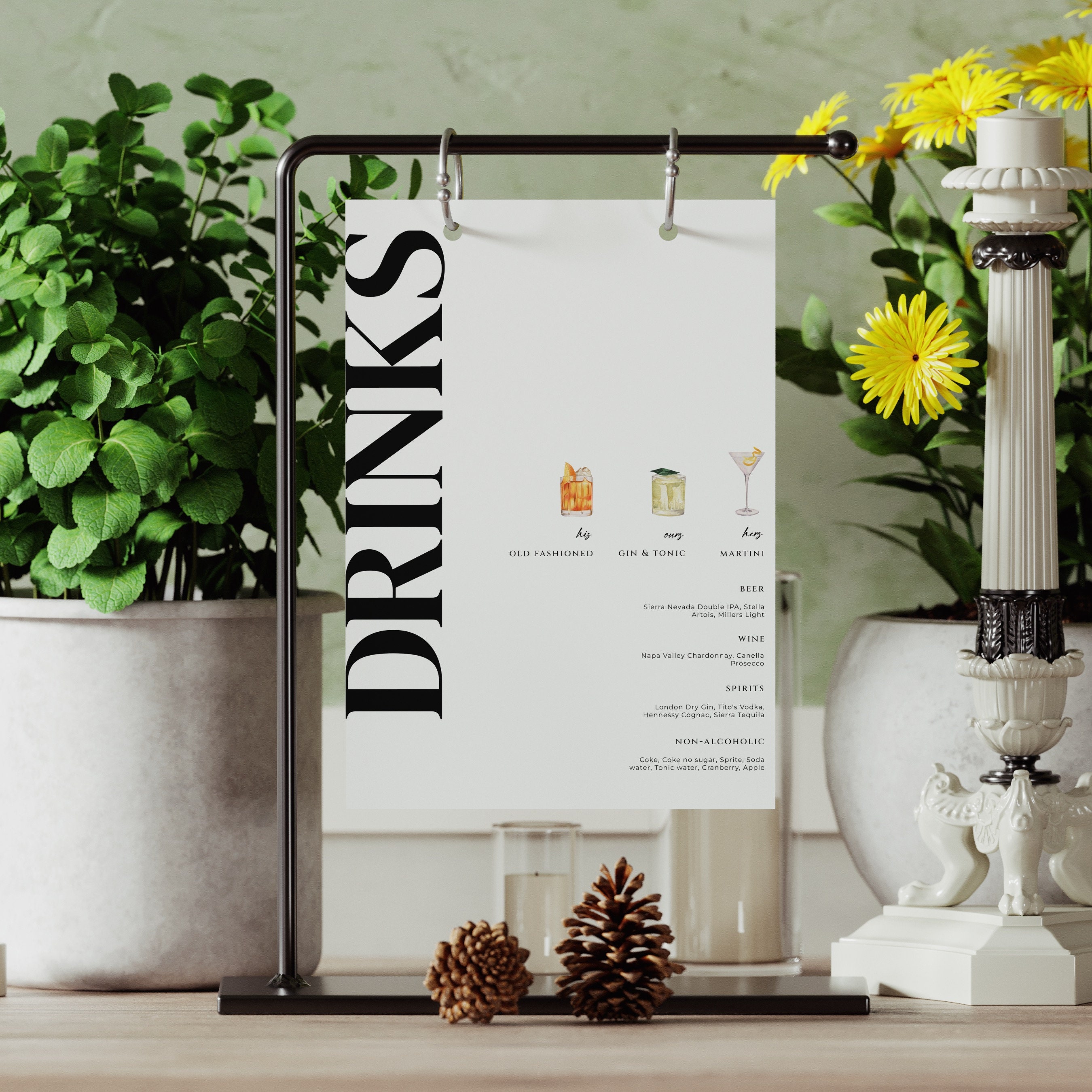Minimalist Signature Drink Menu Sign Template | Editable Bar Menu Sign ...