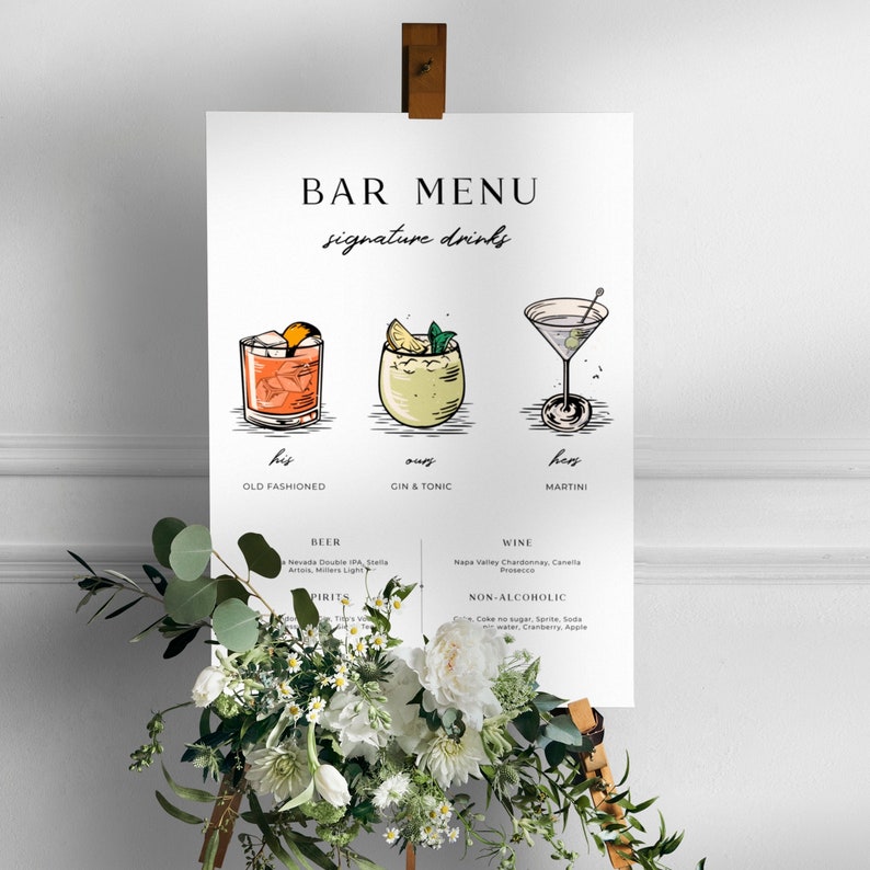 Customizable Bar Menu Sign Template for Weddings | Elegant ...
