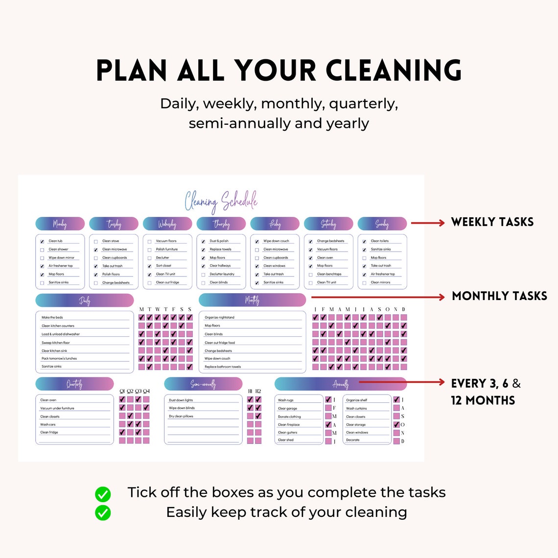 Editable Cleaning Schedule Printable PDF Cleaning Checklist Daily ...
