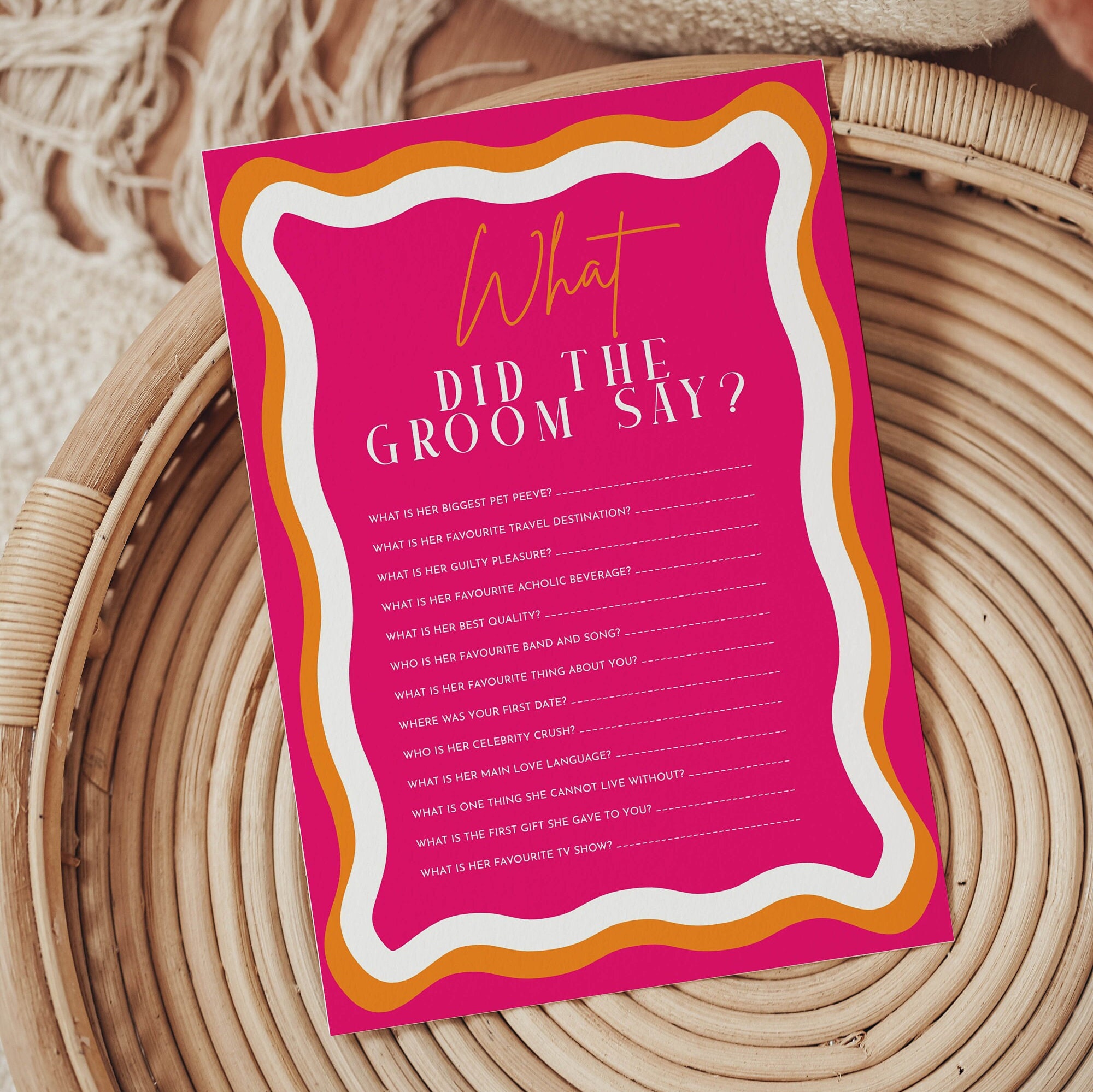 What Did The Groom Say Bridal Shower Game Pink With Wavy Border