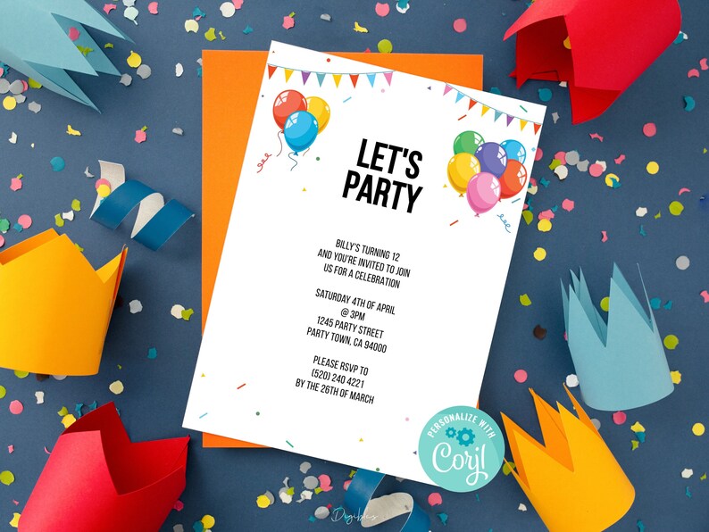 Lets Party Balloon Birthday Invitation | Birthday Ceremony Edit Invites ...