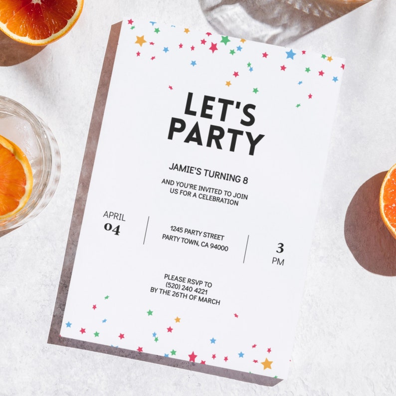 Editable Confetti Party Invitation | Let's Party | Unisex Party ...