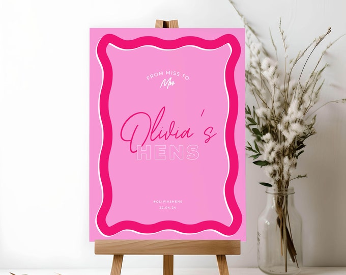 Pink Retro Welcome Sign Bridal Shower, Disco 70s Bachelorette Hens ...