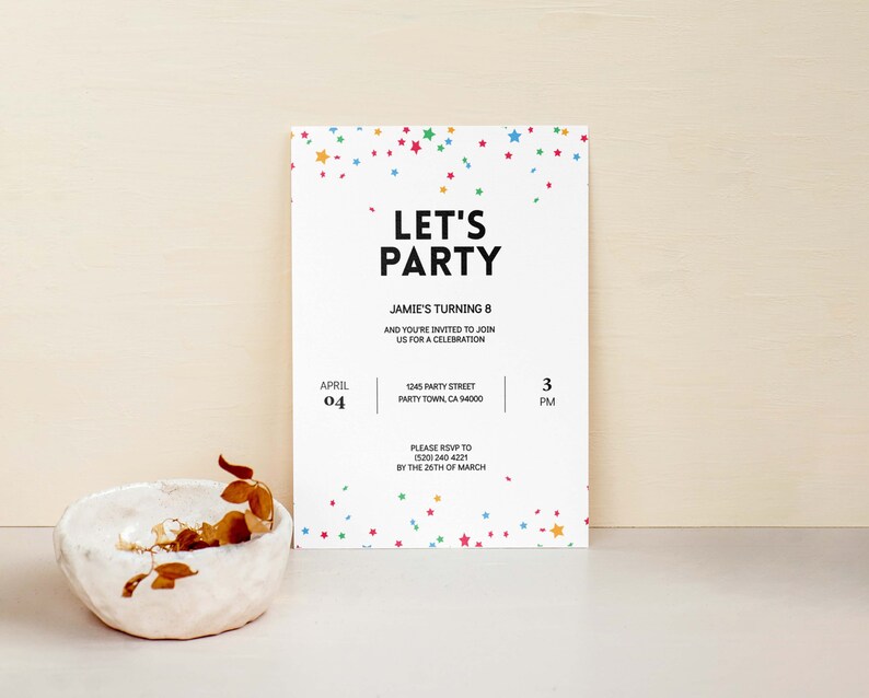 Editable Confetti Party Invitation Template | Colorful Let's Party ...