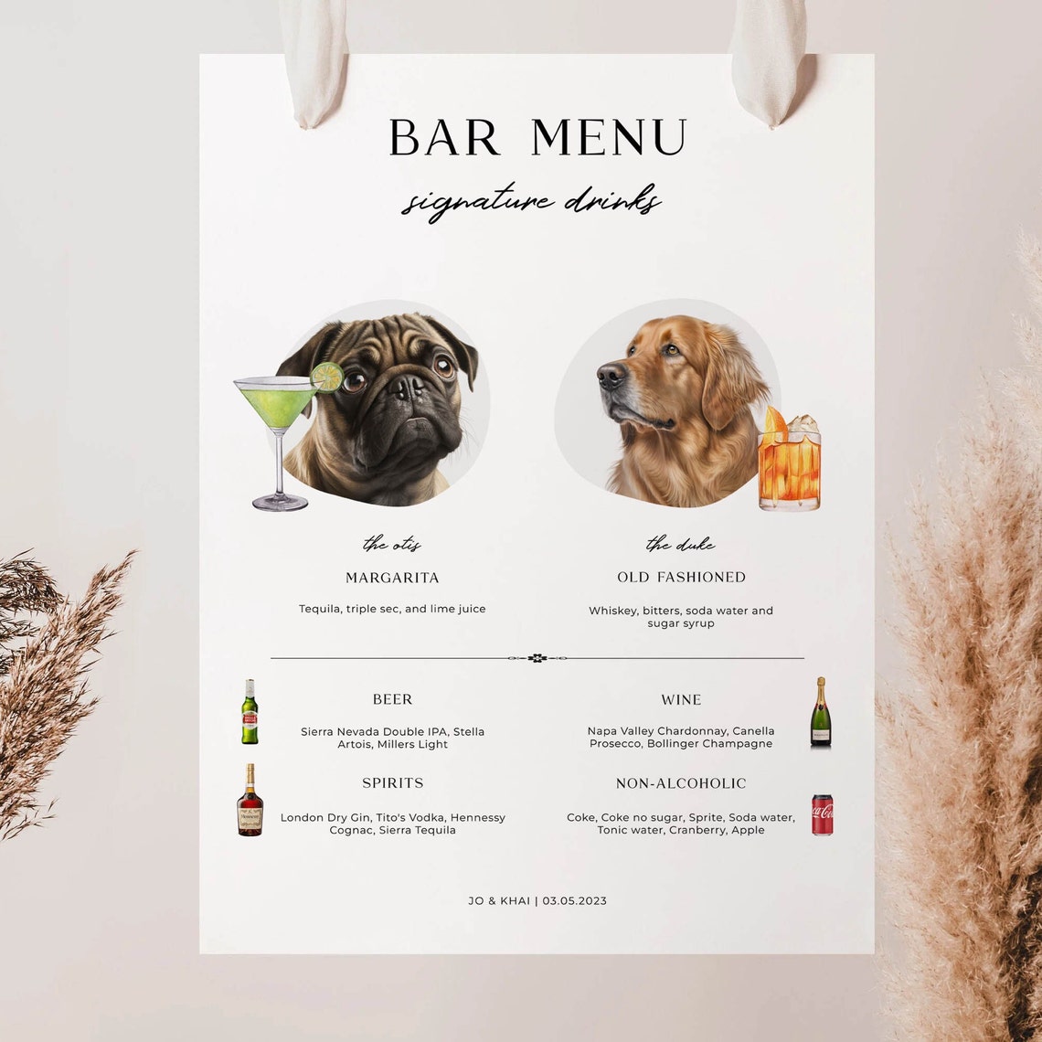 Editable Dog Bar Menu Sign for Wedding Dog Wedding Bar Menu Template ...