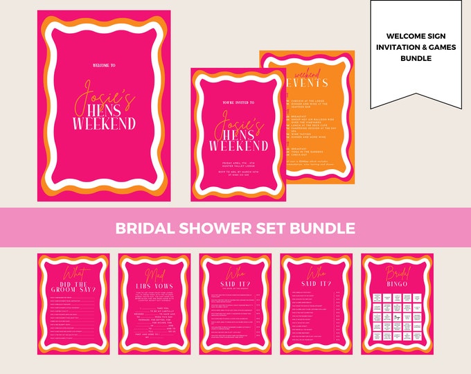 Hens Weekend Invitation With Wavy Border | Orange & Pink Bachelorette ...