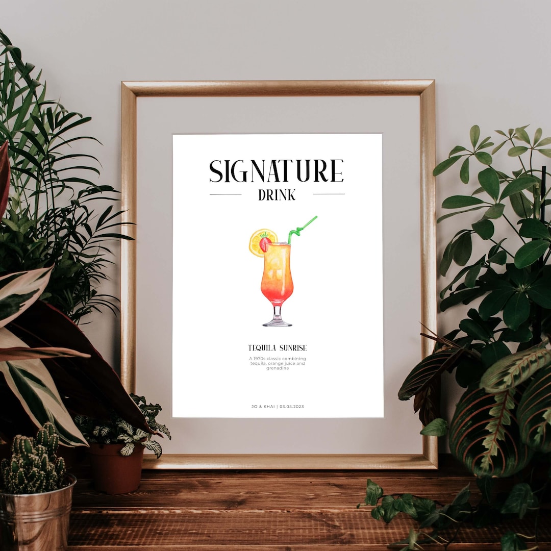 Signature Drink Bar Menu Sign Template for Wedding | Editable Signature ...