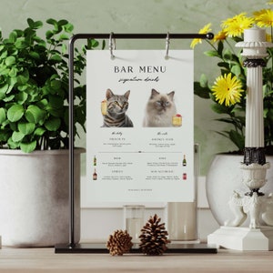 Editable Cat Bar Menu Sign for Wedding | Cat Wedding Bar Menu Template ...