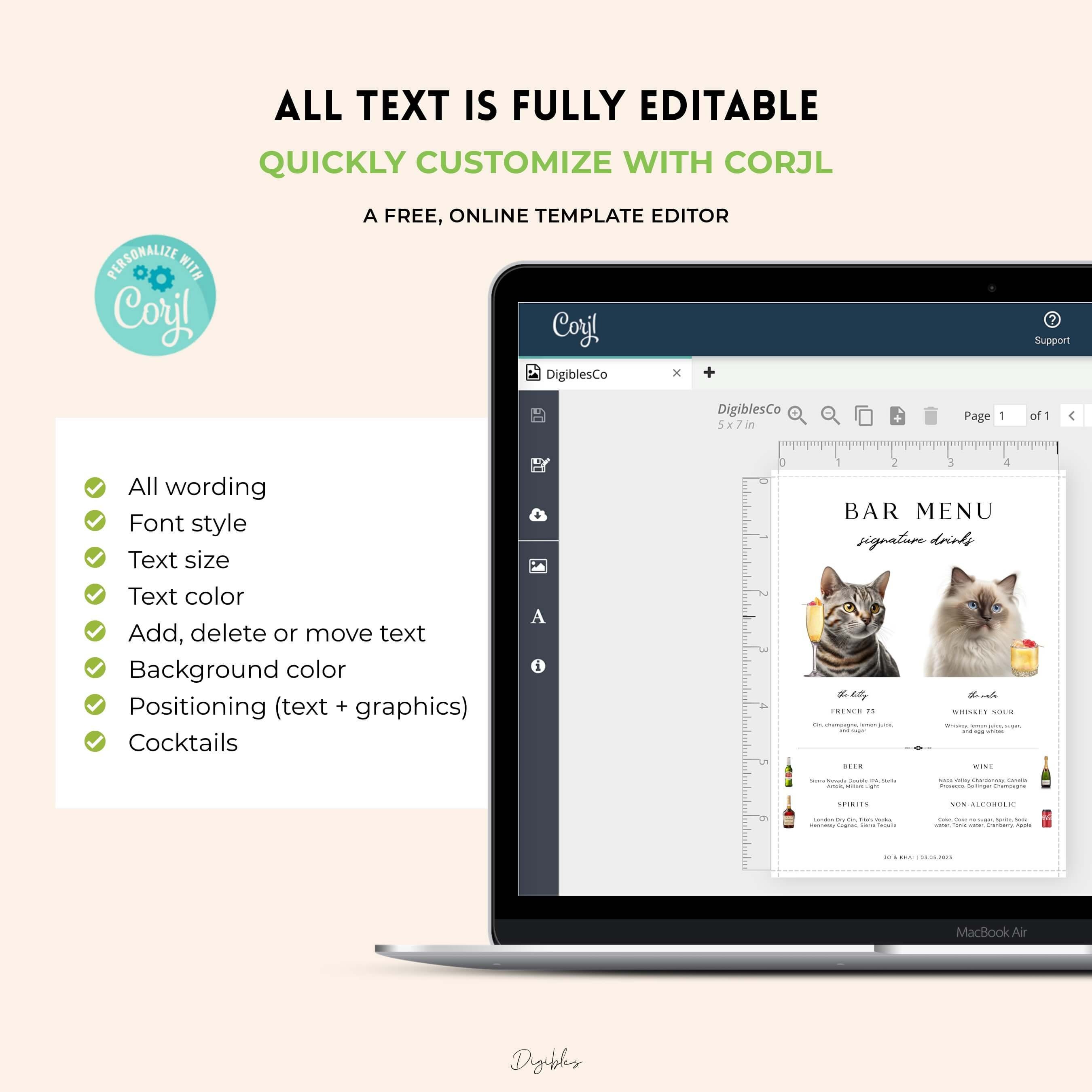 Editable Cat Bar Menu Sign for Wedding Cat Wedding Bar Menu Template ...