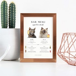 Editable Cat Bar Menu Sign for Wedding | Cat Wedding Bar Menu Template ...
