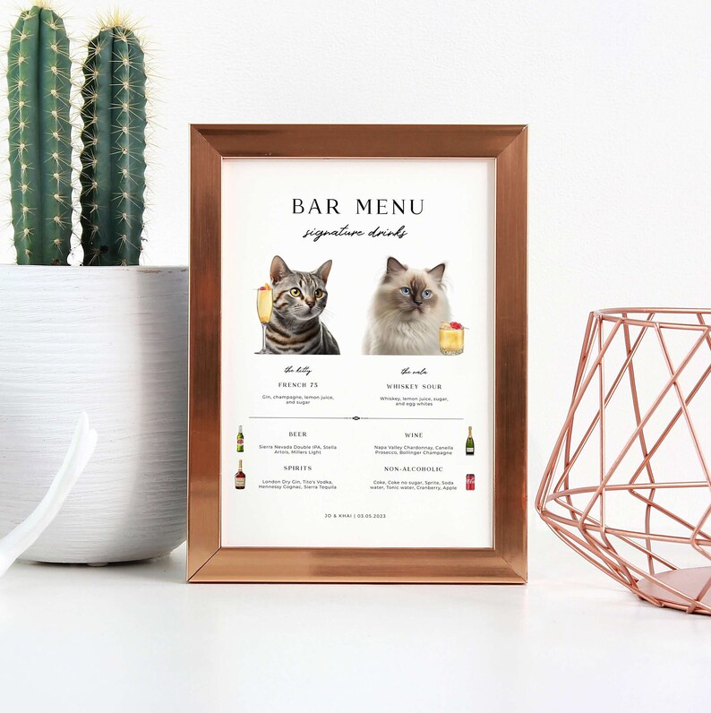 Editable Cat Bar Menu Sign for Wedding Cat Wedding Bar Menu Template ...