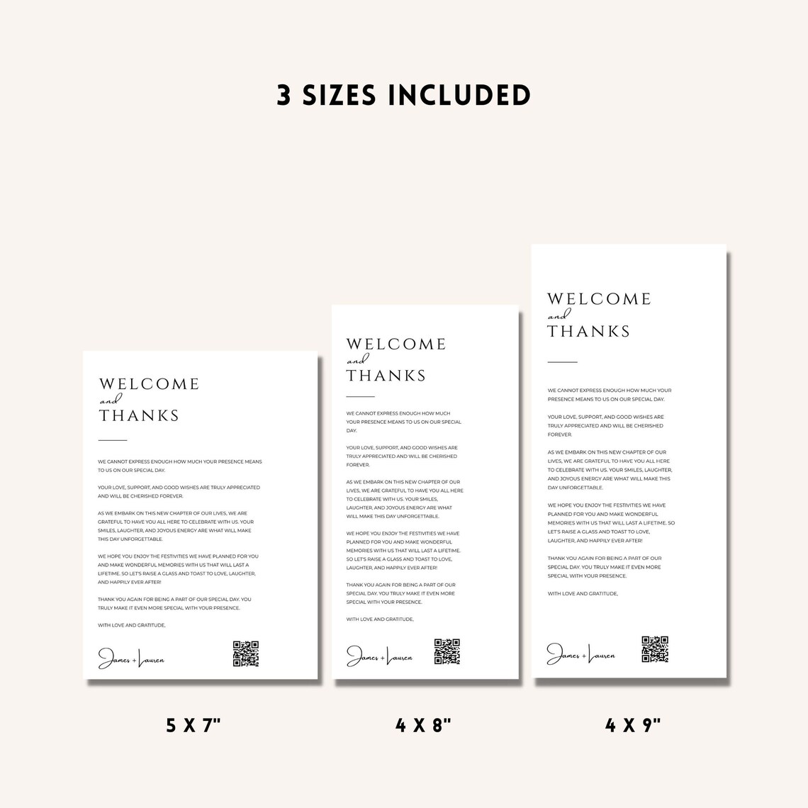 Editable Wedding Thank You Card With QR Code Thank You Place Card ...