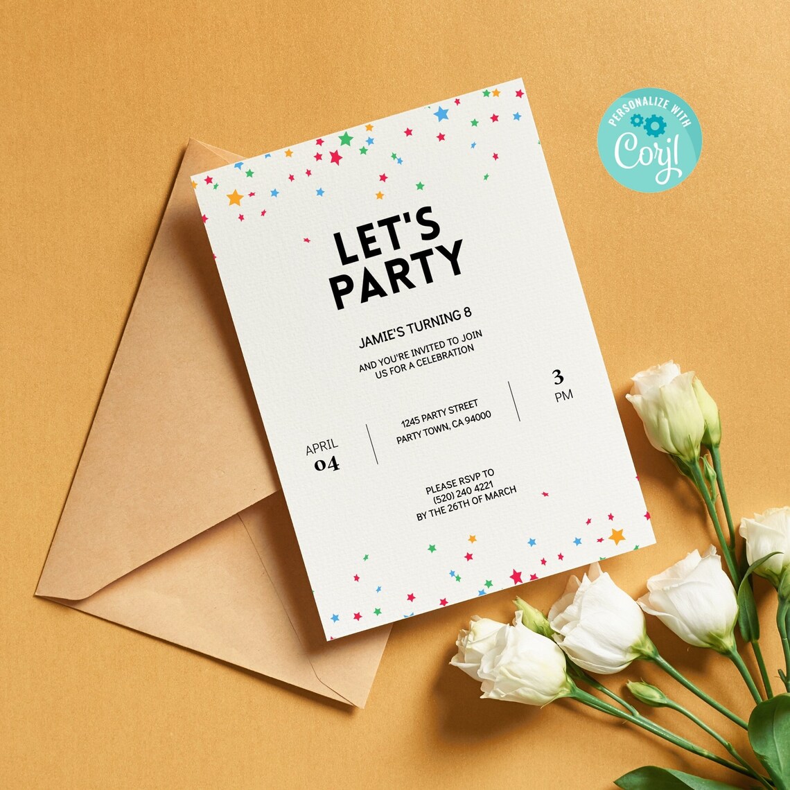 Editable Confetti Party Invitation Let's Party Unisex Party Invitation ...