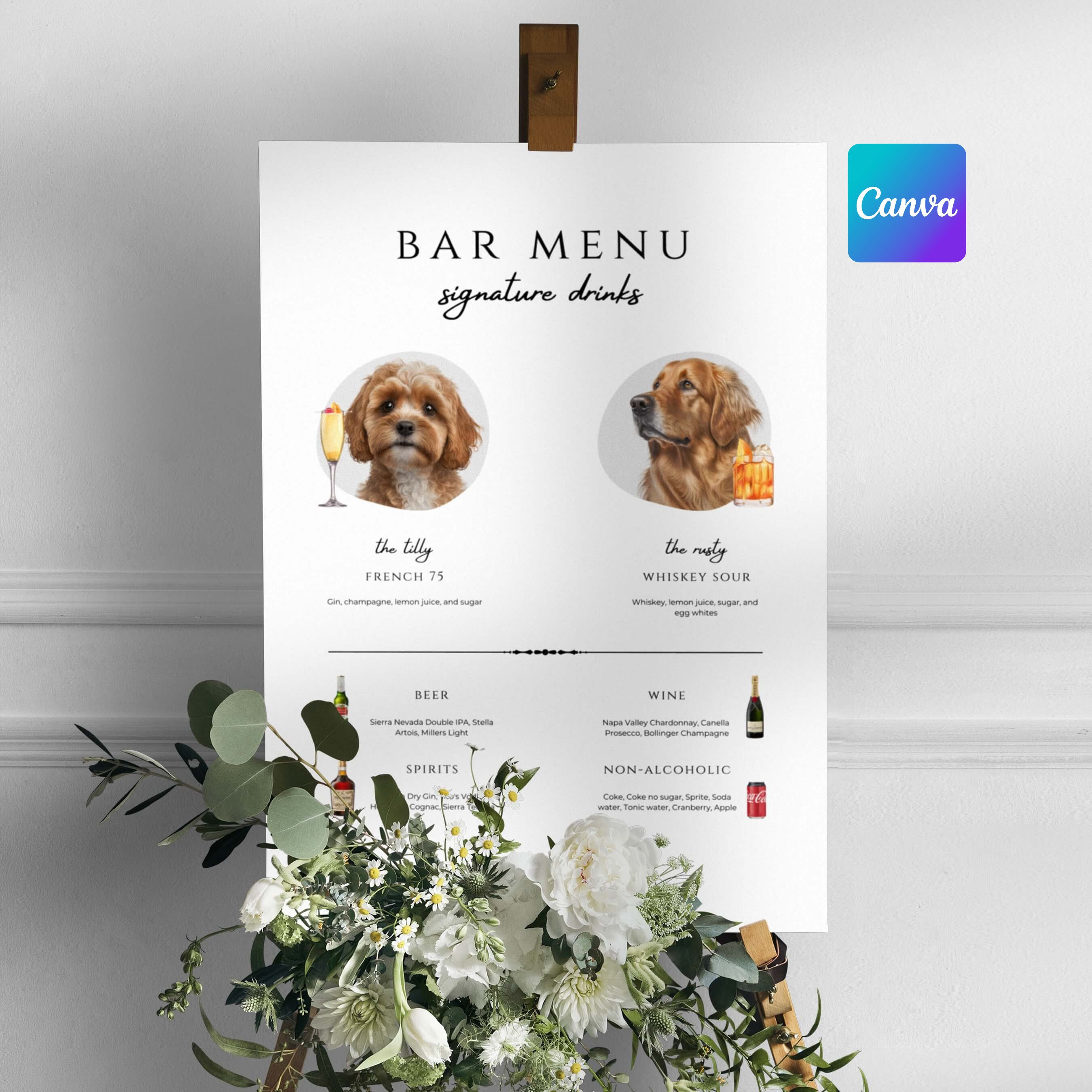 Editable Dog Bar Menu Sign for Wedding | Dog Wedding Bar Menu Template ...