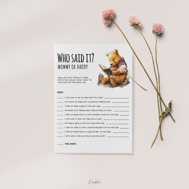 Winnie the Pooh Baby Shower Game Who Said It | Printable Baby Shower ...