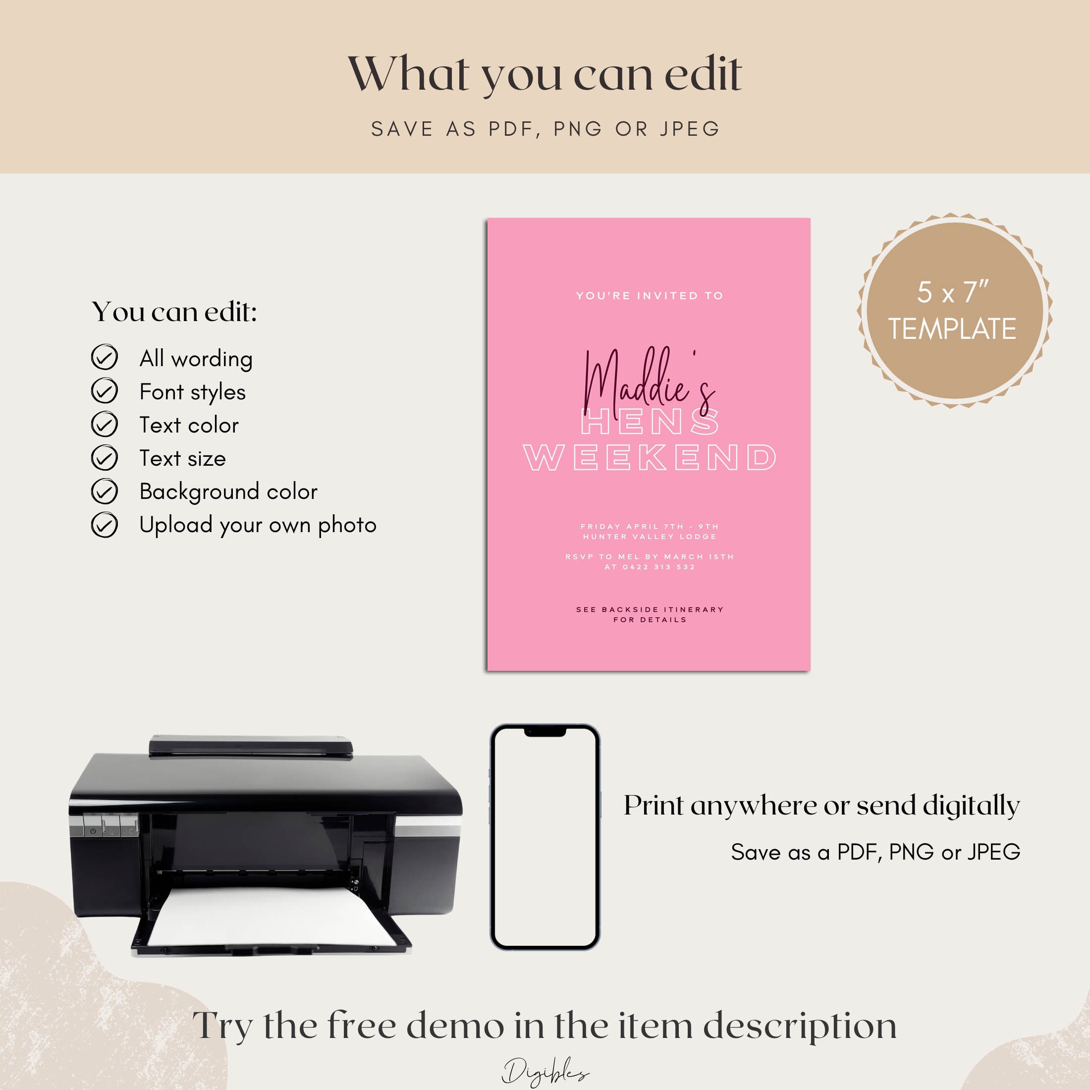 Hens Weekend Invitation Itinerary Editable Template | Red Bachelorette ...