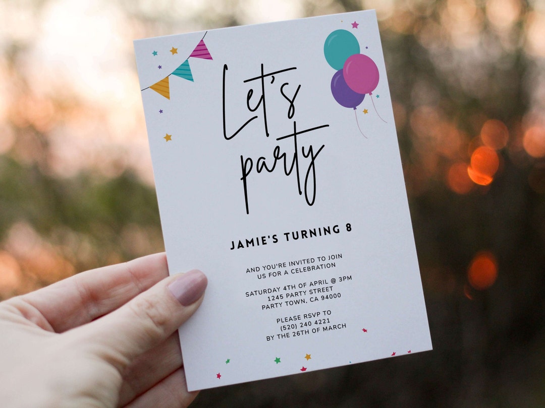 Colorful Birthday Party Invitation Template Editable Balloon - Etsy